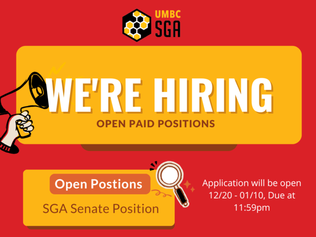 SGA is HIRING! · Student Government Association · myUMBC